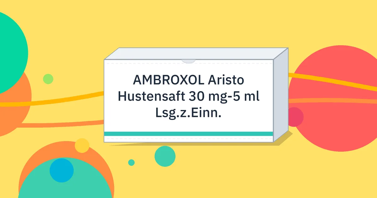 Symbolbild: Packung mit der Aufschrift AMBROXOL Aristo Hustensaft 30 mg-5 ml Lsg.z.Einn. (PZN 11112216) – Verfügbarkeit und Bezug in Apotheken in Frankfurt am Main
