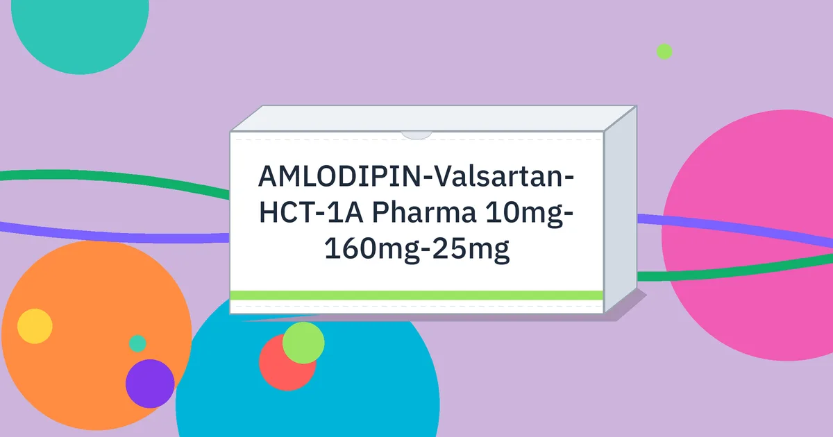 Symbolbild: Packung mit der Aufschrift AMLODIPIN-Valsartan-HCT-1A Pharma 10mg-160mg-25mg (PZN 16003265) – Verfügbarkeit und Bezug in Apotheken in Frankfurt am Main