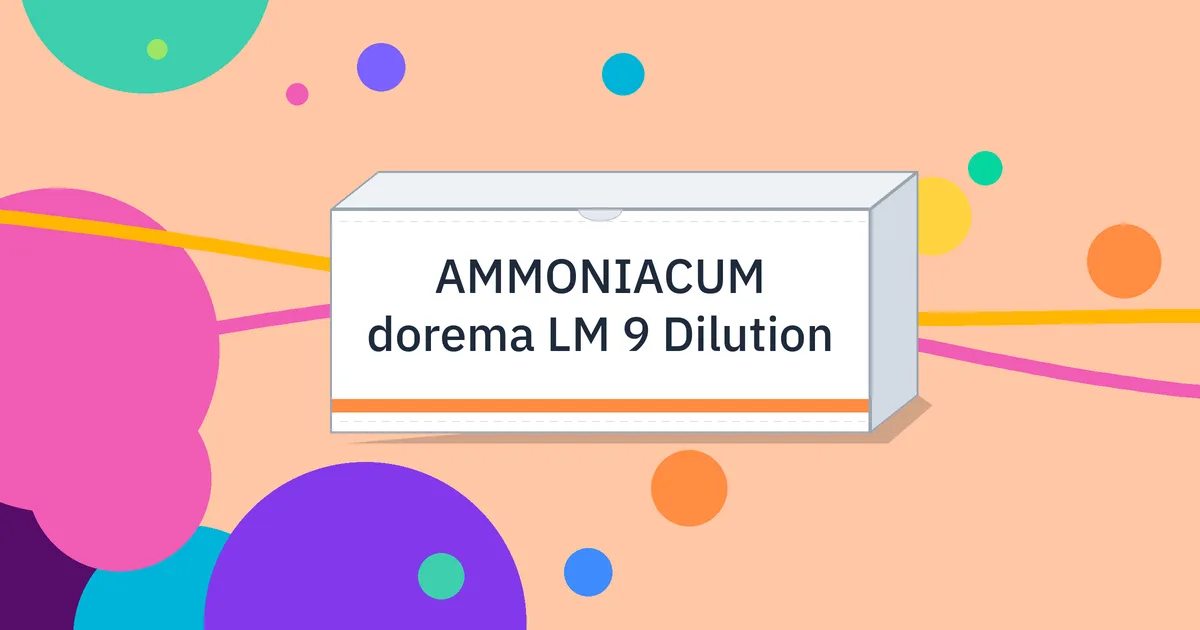 Symbolbild: Packung mit der Aufschrift AMMONIACUM dorema LM 9 Dilution (PZN 13318962) – Verfügbarkeit und Bezug in Apotheken in Frankfurt am Main