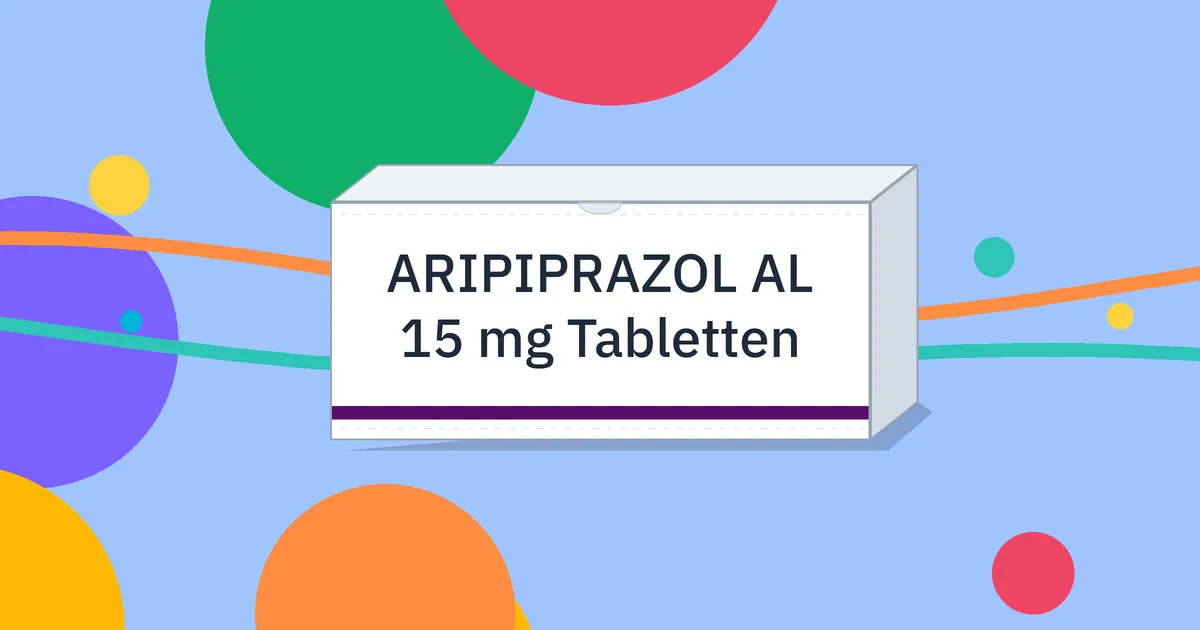 Symbolbild: Packung mit der Aufschrift ARIPIPRAZOL AL 15 mg Tabletten (PZN 10994734) – Verfügbarkeit und Bezug in Apotheken in Frankfurt am Main
