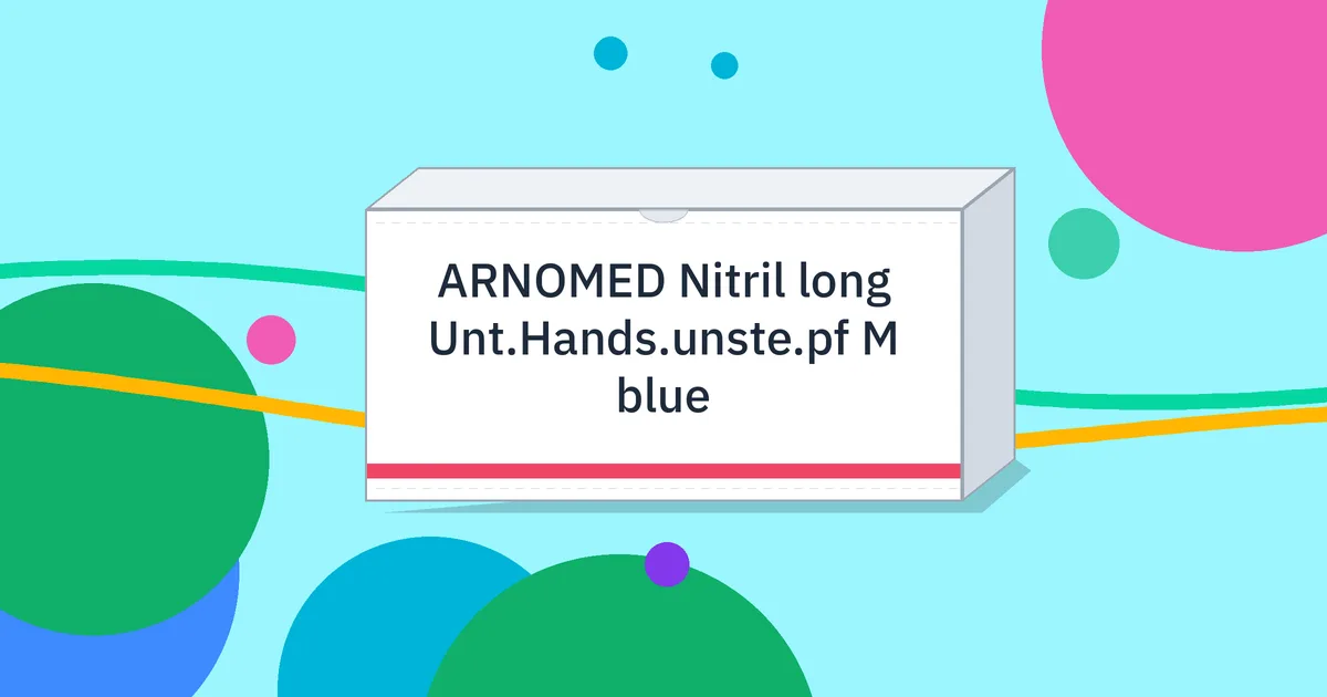 Symbolbild: Packung mit der Aufschrift ARNOMED Nitril long Unt.Hands.unste.pf M blue (PZN 18136556) – Verfügbarkeit und Bezug in Apotheken in Frankfurt am Main