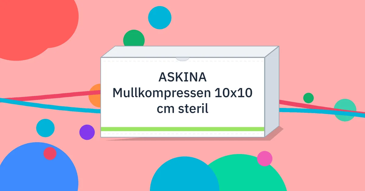 Symbolbild: Packung mit der Aufschrift ASKINA Mullkompressen 10x10 cm steril (PZN 19924876) – Verfügbarkeit und Bezug in Apotheken in Frankfurt am Main