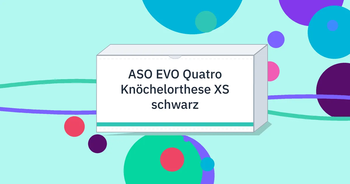Symbolbild: Packung mit der Aufschrift ASO EVO Quatro Knöchelorthese XS schwarz (PZN 10839778) – Verfügbarkeit und Bezug in Apotheken in Frankfurt am Main