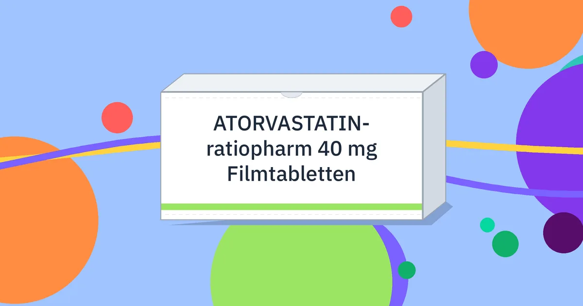 Symbolbild: Packung mit der Aufschrift ATORVASTATIN-ratiopharm 40 mg Filmtabletten (PZN 09292872) – Verfügbarkeit und Bezug in Apotheken in Frankfurt am Main