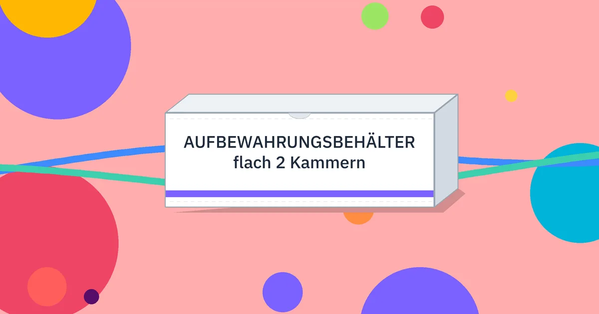 Symbolbild: Packung mit der Aufschrift AUFBEWAHRUNGSBEHÄLTER flach 2 Kammern (PZN 00739774) – Verfügbarkeit und Bezug in Apotheken in Frankfurt am Main