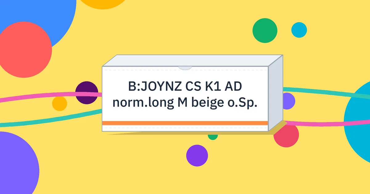 Symbolbild: Packung mit der Aufschrift B:JOYNZ CS K1 AD norm.long M beige o.Sp. (PZN 20524900) – Verfügbarkeit und Bezug in Apotheken in Frankfurt am Main