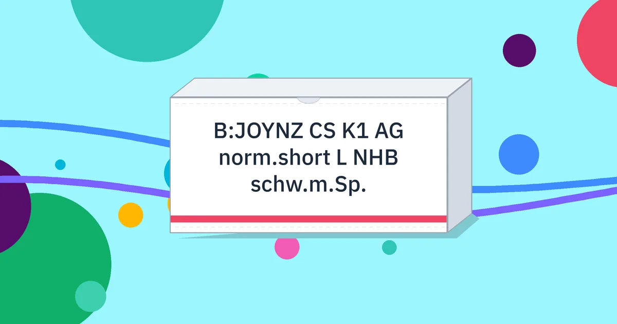 Symbolbild: Packung mit der Aufschrift B:JOYNZ CS K1 AG norm.short L NHB schw.m.Sp. (PZN 20533810) – Verfügbarkeit und Bezug in Apotheken in Frankfurt am Main