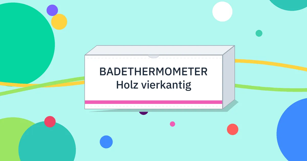 Symbolbild: Packung mit der Aufschrift BADETHERMOMETER Holz vierkantig (PZN 01980041) – Verfügbarkeit und Bezug in Apotheken in Frankfurt am Main
