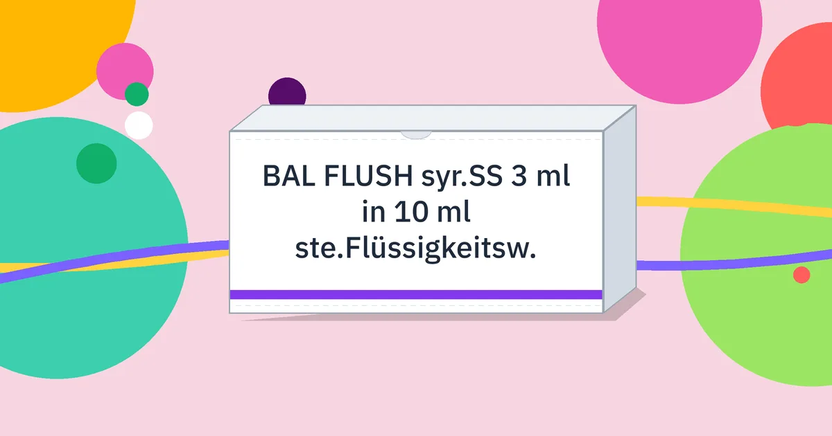 Symbolbild: Packung mit der Aufschrift BAL FLUSH syr.SS 3 ml in 10 ml ste.Flüssigkeitsw. (PZN 19180074) – Verfügbarkeit und Bezug in Apotheken in Frankfurt am Main