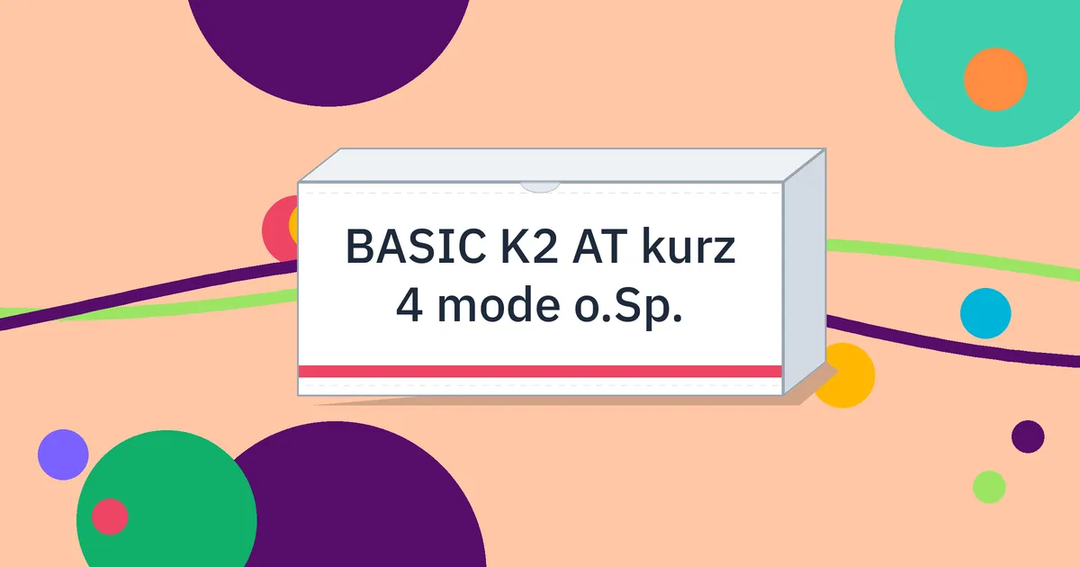 Symbolbild: Packung mit der Aufschrift BASIC K2 AT kurz 4 mode o.Sp. (PZN 20269508) – Verfügbarkeit und Bezug in Apotheken in Frankfurt am Main