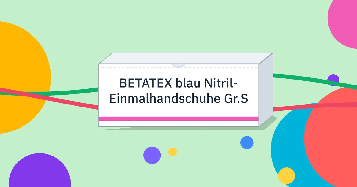 Symbolbild: Packung mit der Aufschrift BETATEX blau Nitril-Einmalhandschuhe Gr.S (PZN 17816964) – Verfügbarkeit und Bezug in Apotheken in Frankfurt am Main