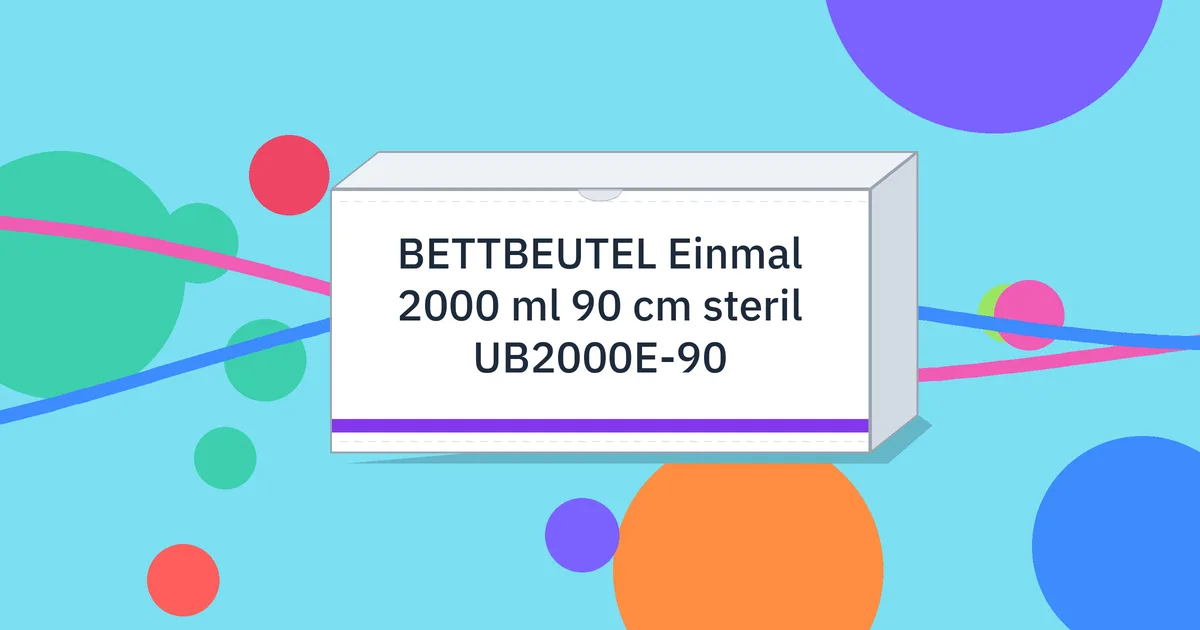 Symbolbild: Packung mit der Aufschrift BETTBEUTEL Einmal 2000 ml 90 cm steril UB2000E-90 (PZN 18201590) – Verfügbarkeit und Bezug in Apotheken in Frankfurt am Main