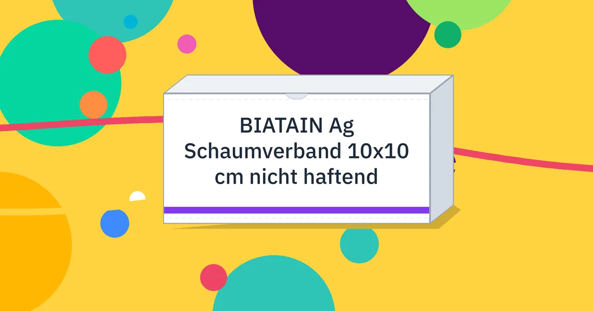Symbolbild: Packung mit der Aufschrift BIATAIN Ag Schaumverband 10x10 cm nicht haftend (PZN 13587389) – Verfügbarkeit und Bezug in Apotheken in Frankfurt am Main