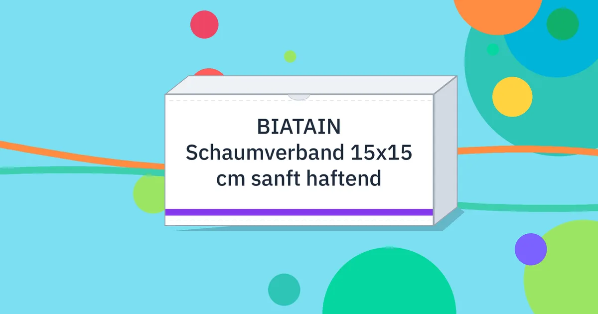 Symbolbild: Packung mit der Aufschrift BIATAIN Schaumverband 15x15 cm sanft haftend (PZN 16676283) – Verfügbarkeit und Bezug in Apotheken in Frankfurt am Main