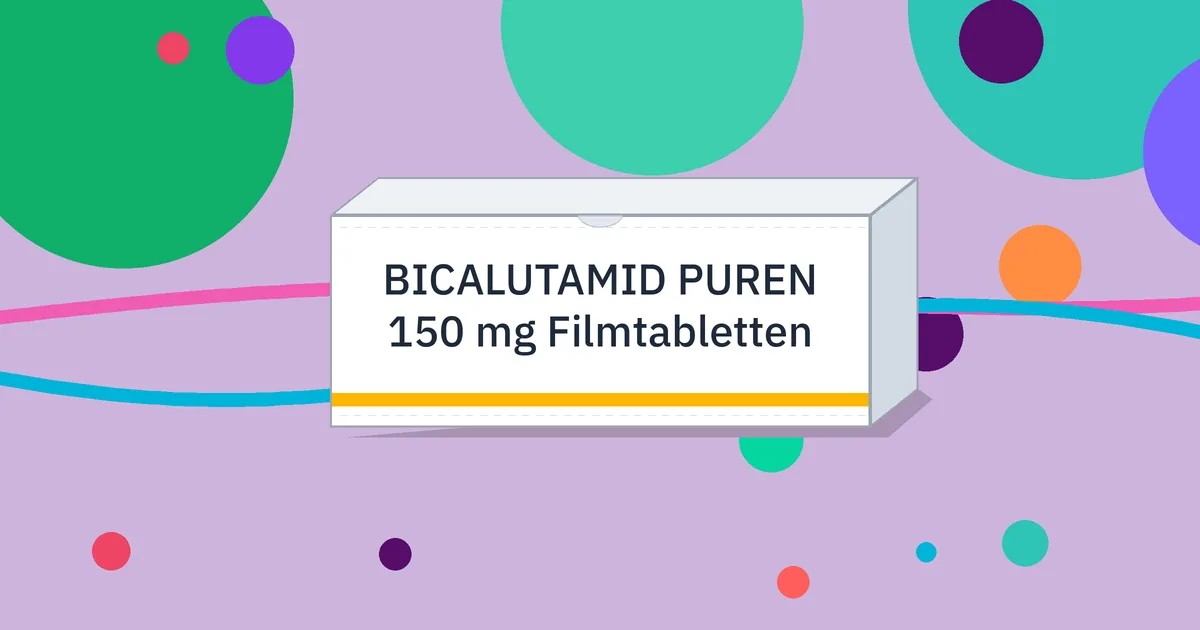 Symbolbild: Packung mit der Aufschrift BICALUTAMID PUREN 150 mg Filmtabletten (PZN 11353463) – Verfügbarkeit und Bezug in Apotheken in Frankfurt am Main