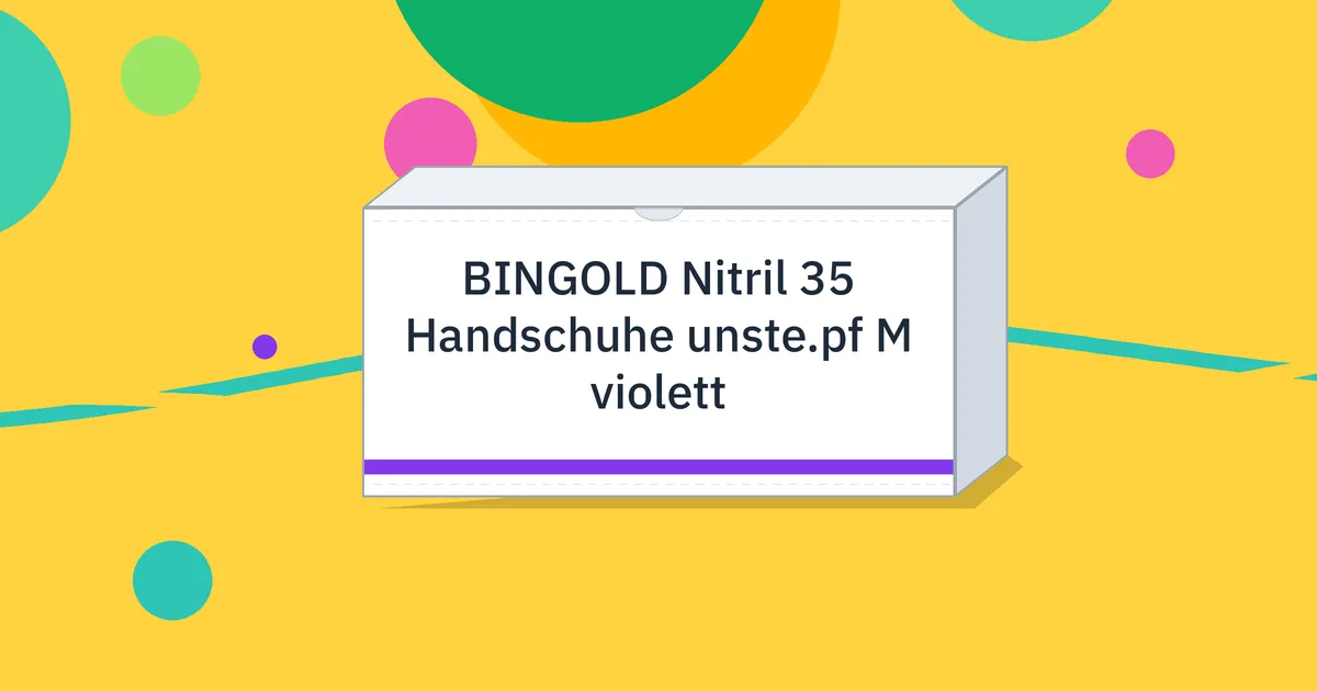 Symbolbild: Packung mit der Aufschrift BINGOLD Nitril 35 Handschuhe unste.pf M violett (PZN 19472227) – Verfügbarkeit und Bezug in Apotheken in Frankfurt am Main
