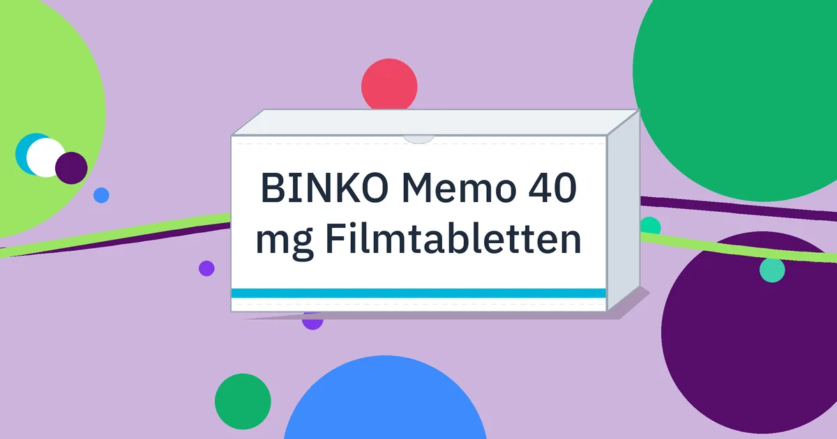 Symbolbild: Packung mit der Aufschrift BINKO Memo 40 mg Filmtabletten (PZN 16168813) – Verfügbarkeit und Bezug in Apotheken in Frankfurt am Main