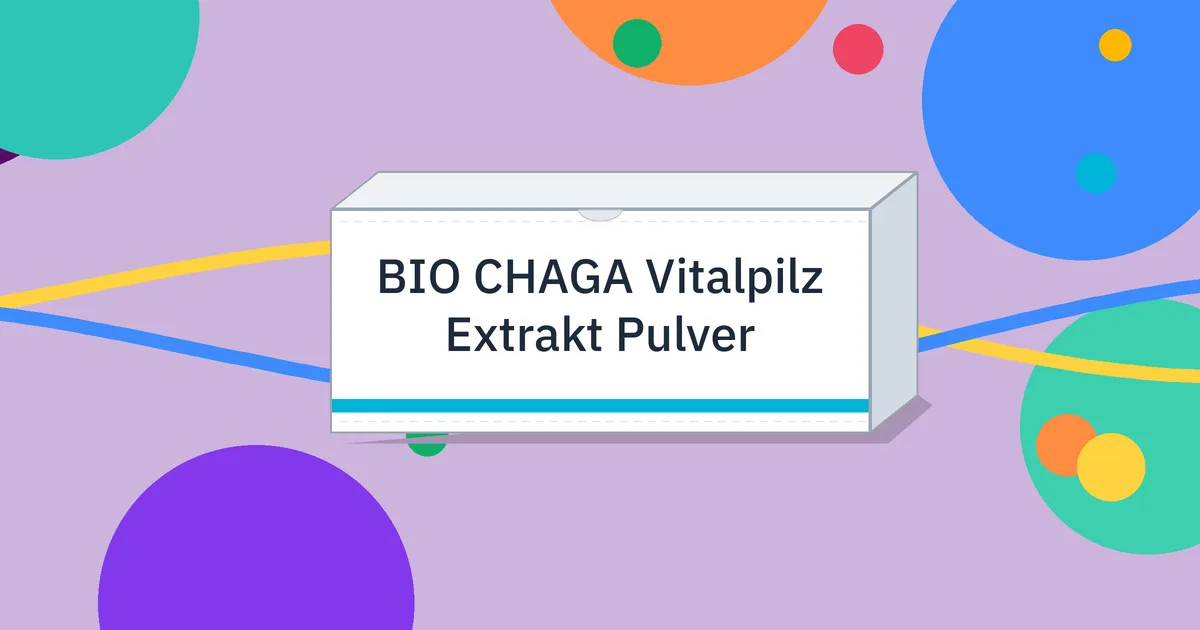 Symbolbild: Packung mit der Aufschrift BIO CHAGA Vitalpilz Extrakt Pulver (PZN 19820496) – Verfügbarkeit und Bezug in Apotheken in Frankfurt am Main