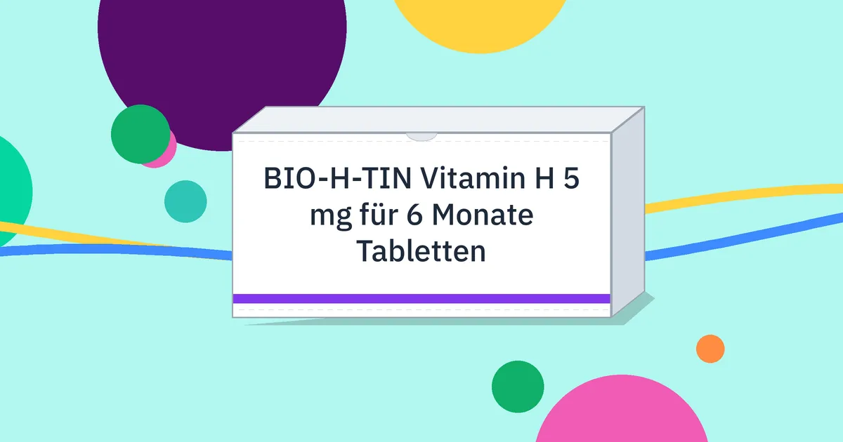 Symbolbild: Packung mit der Aufschrift BIO-H-TIN Vitamin H 5 mg für 6 Monate Tabletten (PZN 09900484) – Verfügbarkeit und Bezug in Apotheken in Frankfurt am Main