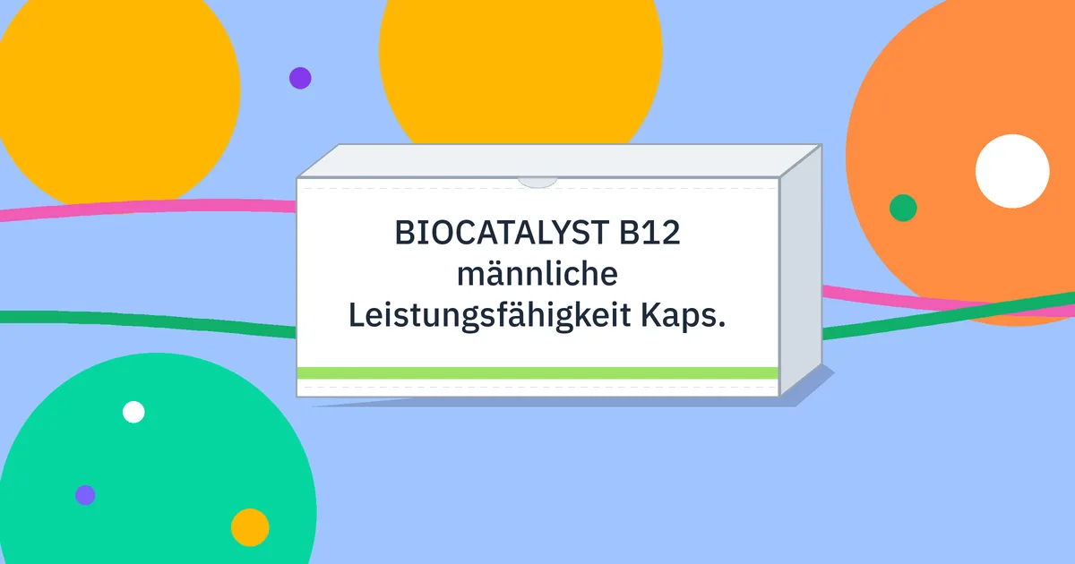 Symbolbild: Packung mit der Aufschrift BIOCATALYST B12 männliche Leistungsfähigkeit Kaps. (PZN 11674799) – Verfügbarkeit und Bezug in Apotheken in Frankfurt am Main