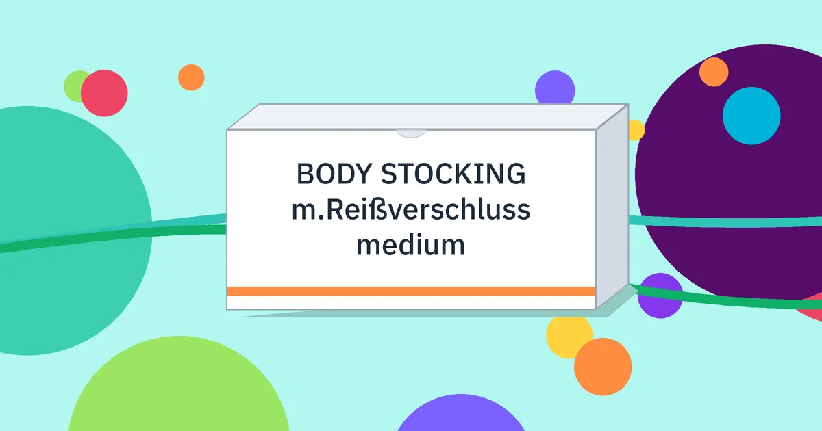 Symbolbild: Packung mit der Aufschrift BODY STOCKING m.Reißverschluss medium (PZN 01232617) – Verfügbarkeit und Bezug in Apotheken in Frankfurt am Main