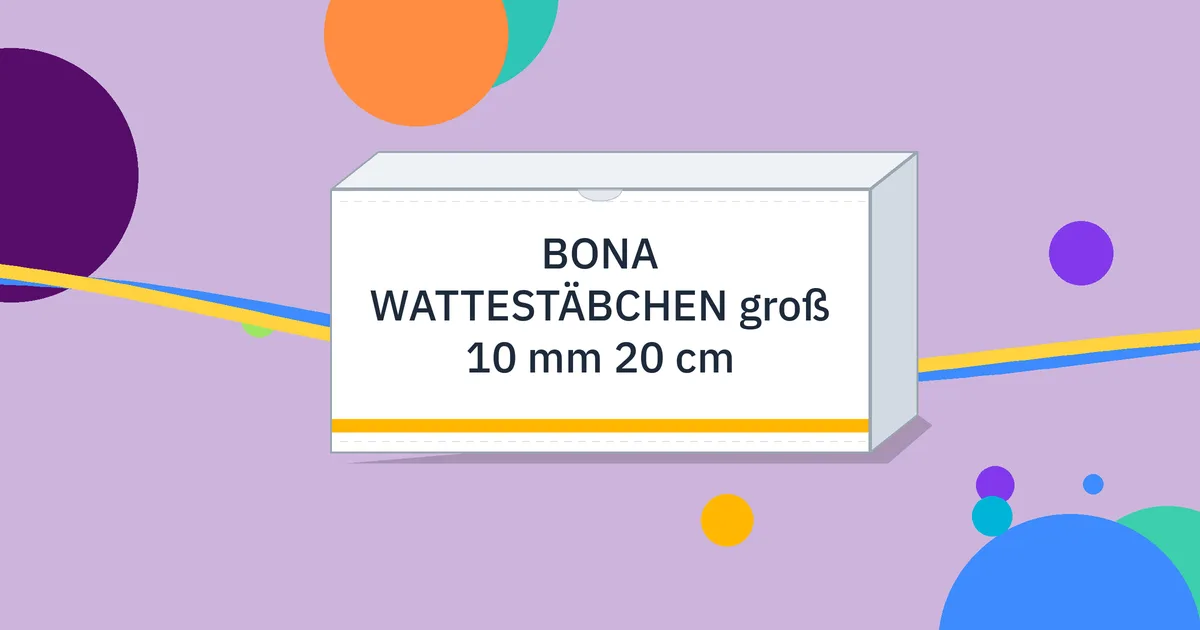 Symbolbild: Packung mit der Aufschrift BONA WATTESTÄBCHEN groß 10 mm 20 cm (PZN 03491079) – Verfügbarkeit und Bezug in Apotheken in Frankfurt am Main