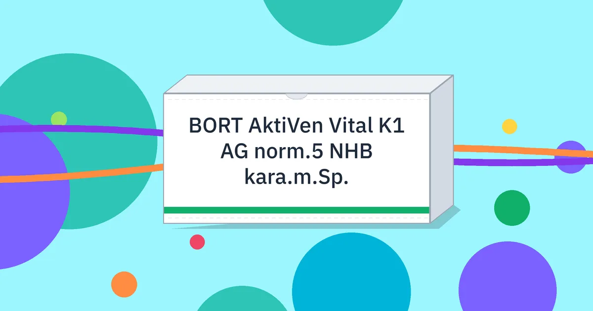 Symbolbild: Packung mit der Aufschrift BORT AktiVen Vital K1 AG norm.5 NHB kara.m.Sp. (PZN 13735217) – Verfügbarkeit und Bezug in Apotheken in Frankfurt am Main