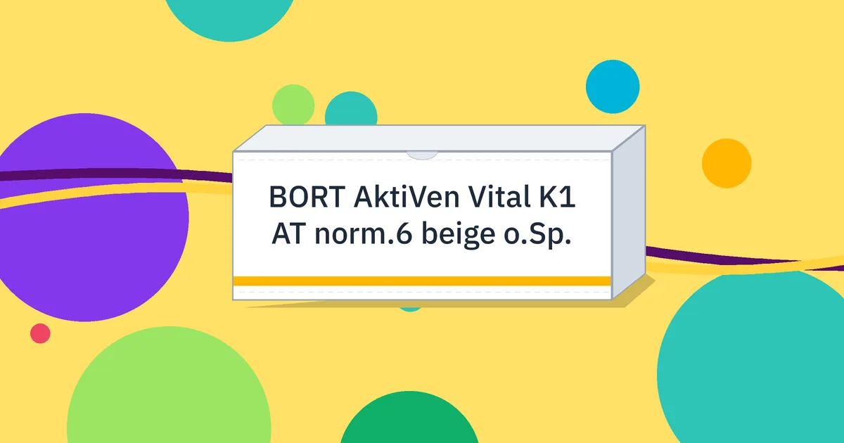 Symbolbild: Packung mit der Aufschrift BORT AktiVen Vital K1 AT norm.6 beige o.Sp. (PZN 13738322) – Verfügbarkeit und Bezug in Apotheken in Frankfurt am Main