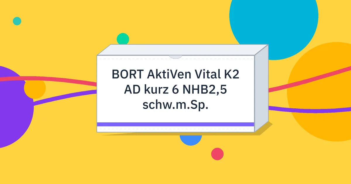 Symbolbild: Packung mit der Aufschrift BORT AktiVen Vital K2 AD kurz 6 NHB2,5 schw.m.Sp. (PZN 17498174) – Verfügbarkeit und Bezug in Apotheken in Frankfurt am Main