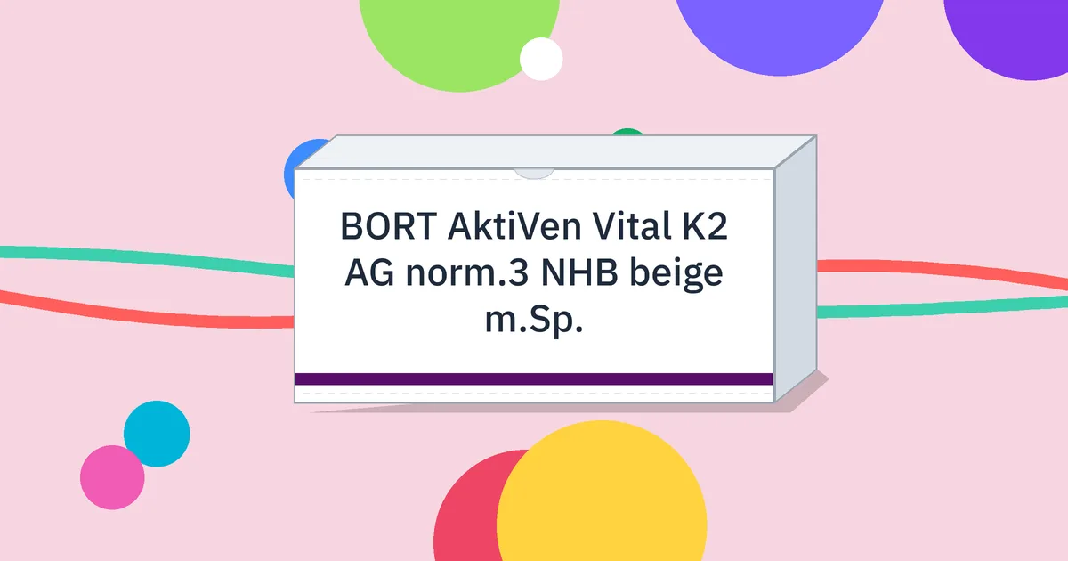 Symbolbild: Packung mit der Aufschrift BORT AktiVen Vital K2 AG norm.3 NHB beige m.Sp. (PZN 13731751) – Verfügbarkeit und Bezug in Apotheken in Frankfurt am Main