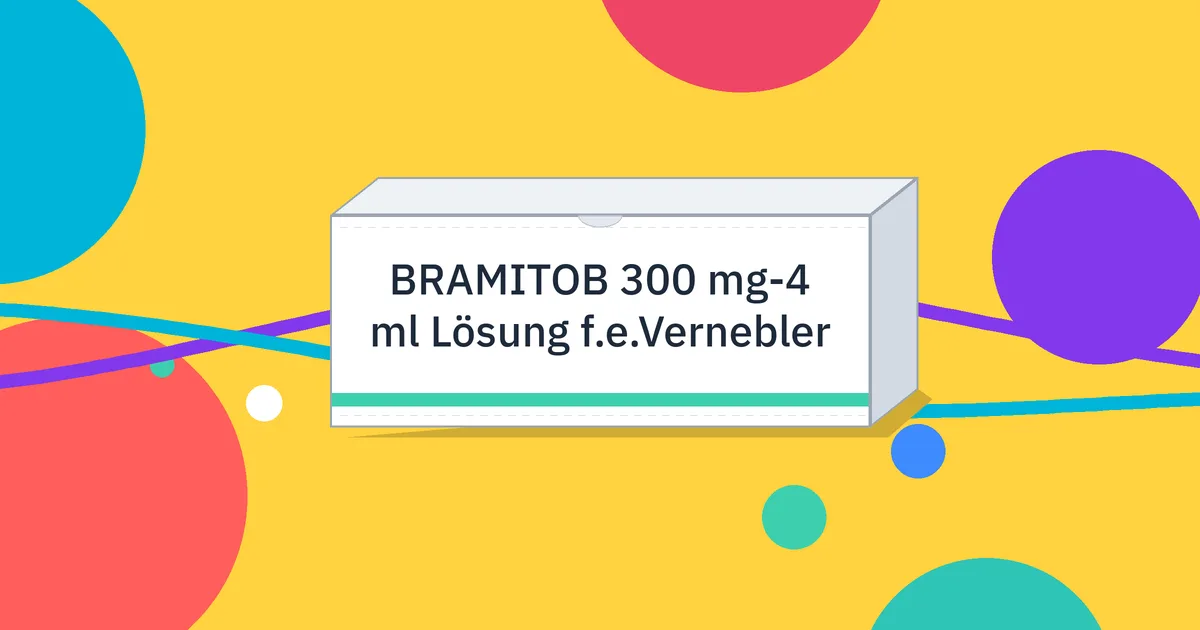 Symbolbild: Packung mit der Aufschrift BRAMITOB 300 mg-4 ml Lösung f.e.Vernebler (PZN 06954143) – Verfügbarkeit und Bezug in Apotheken in Frankfurt am Main