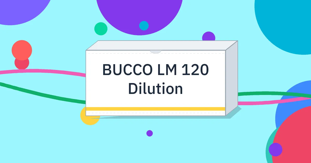 Symbolbild: Packung mit der Aufschrift BUCCO LM 120 Dilution (PZN 13398926) – Verfügbarkeit und Bezug in Apotheken in Frankfurt am Main