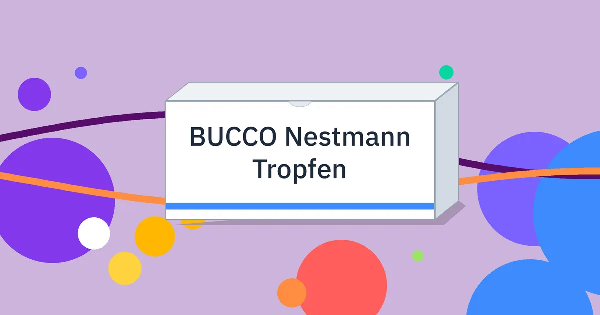 Symbolbild: Packung mit der Aufschrift BUCCO Nestmann Tropfen (PZN 10751173) – Verfügbarkeit und Bezug in Apotheken in Frankfurt am Main