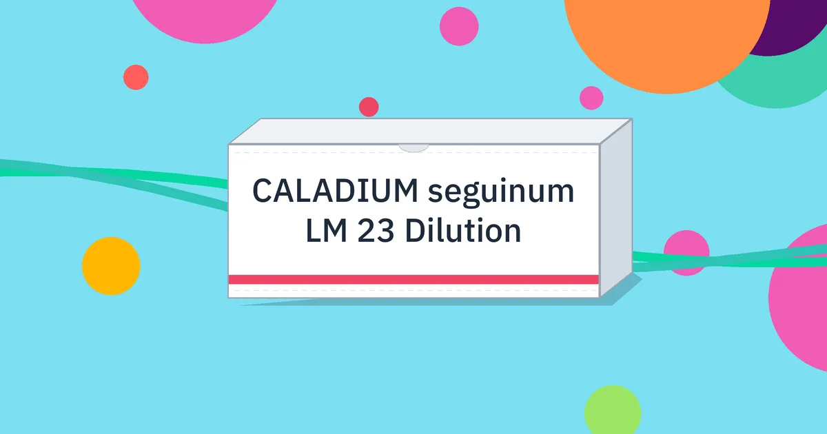 Symbolbild: Packung mit der Aufschrift CALADIUM seguinum LM 23 Dilution (PZN 13404118) – Verfügbarkeit und Bezug in Apotheken in Frankfurt am Main