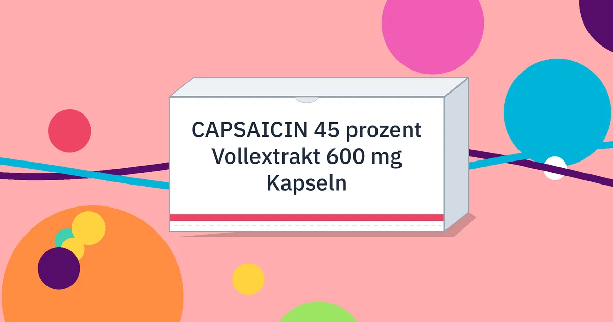 Symbolbild: Packung mit der Aufschrift CAPSAICIN 45 prozent Vollextrakt 600 mg Kapseln (PZN 12725820) – Verfügbarkeit und Bezug in Apotheken in Frankfurt am Main