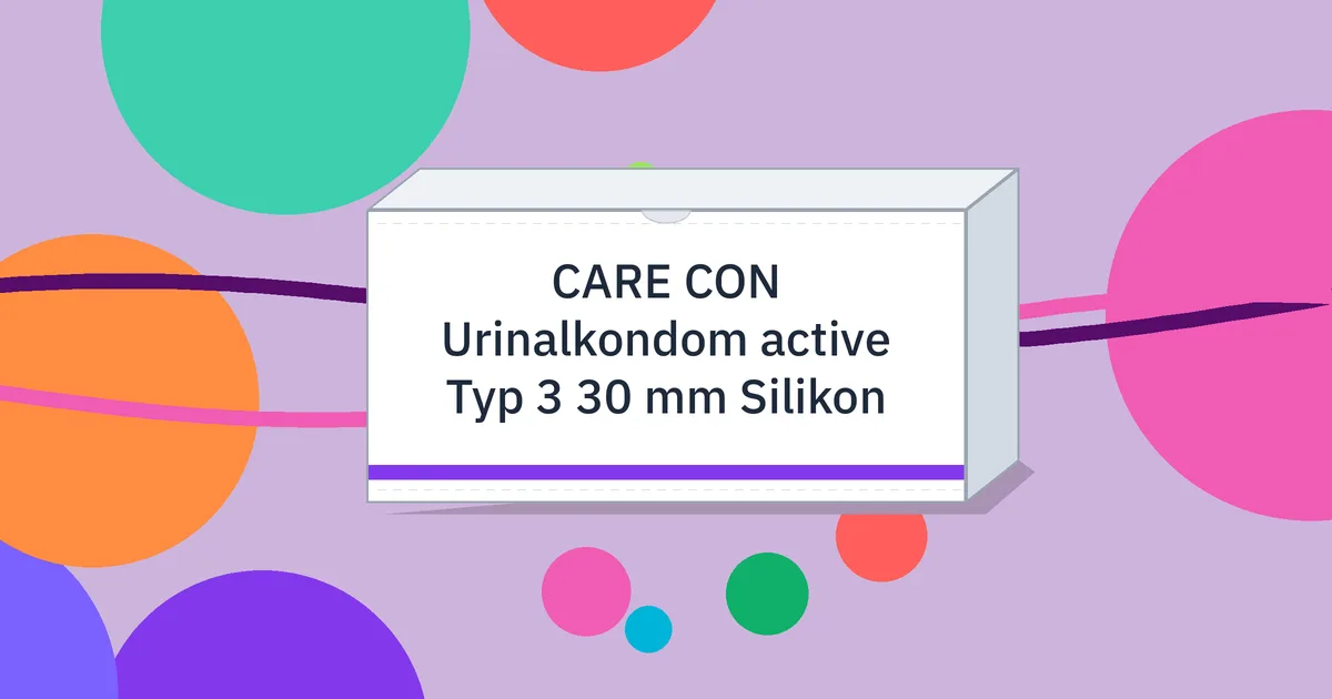 Symbolbild: Packung mit der Aufschrift CARE CON Urinalkondom active Typ 3 30 mm Silikon (PZN 17520784) – Verfügbarkeit und Bezug in Apotheken in Frankfurt am Main