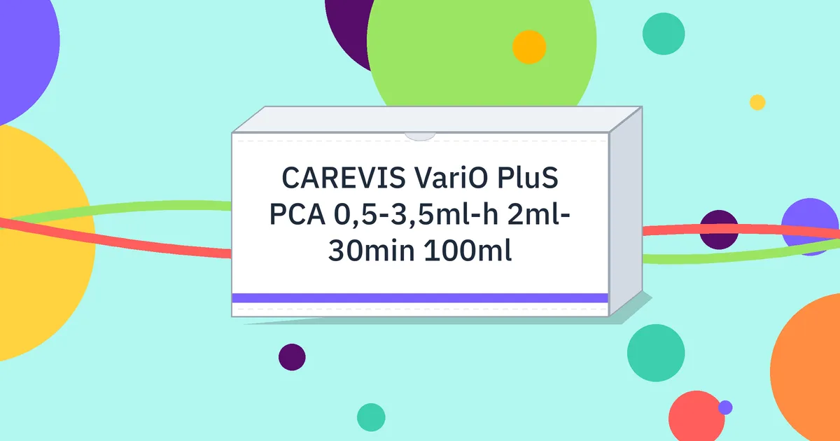 Symbolbild: Packung mit der Aufschrift CAREVIS VariO PluS PCA 0,5-3,5ml-h 2ml-30min 100ml (PZN 19430855) – Verfügbarkeit und Bezug in Apotheken in Frankfurt am Main