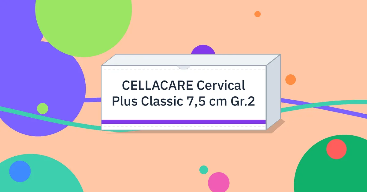 Symbolbild: Packung mit der Aufschrift CELLACARE Cervical Plus Classic 7,5 cm Gr.2 (PZN 11125101) – Verfügbarkeit und Bezug in Apotheken in Frankfurt am Main
