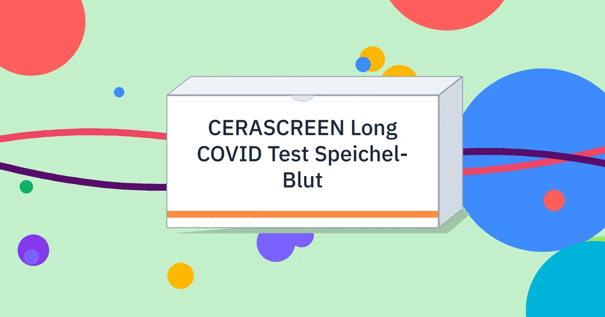 Symbolbild: Packung mit der Aufschrift CERASCREEN Long COVID Test Speichel-Blut (PZN 19297304) – Verfügbarkeit und Bezug in Apotheken in Frankfurt am Main