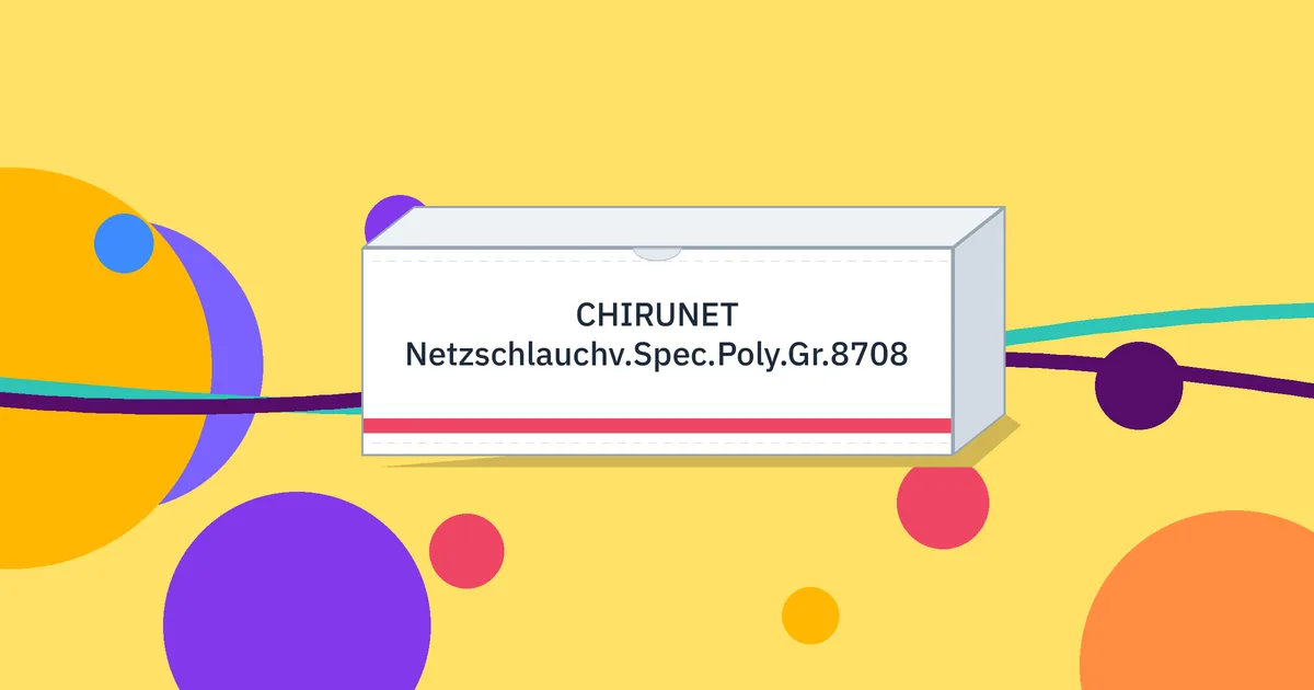 Symbolbild: Packung mit der Aufschrift CHIRUNET Netzschlauchv.Spec.Poly.Gr.8708 (PZN 00478799) – Verfügbarkeit und Bezug in Apotheken in Frankfurt am Main