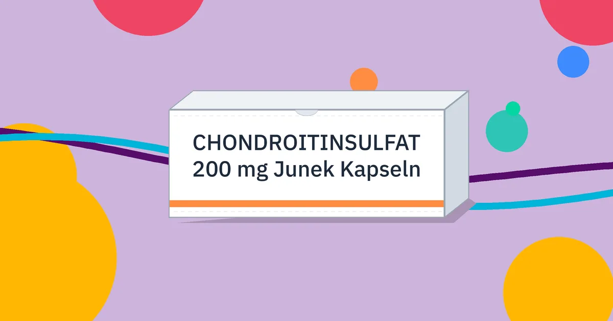 Symbolbild: Packung mit der Aufschrift CHONDROITINSULFAT 200 mg Junek Kapseln (PZN 01096640) – Verfügbarkeit und Bezug in Apotheken in Frankfurt am Main