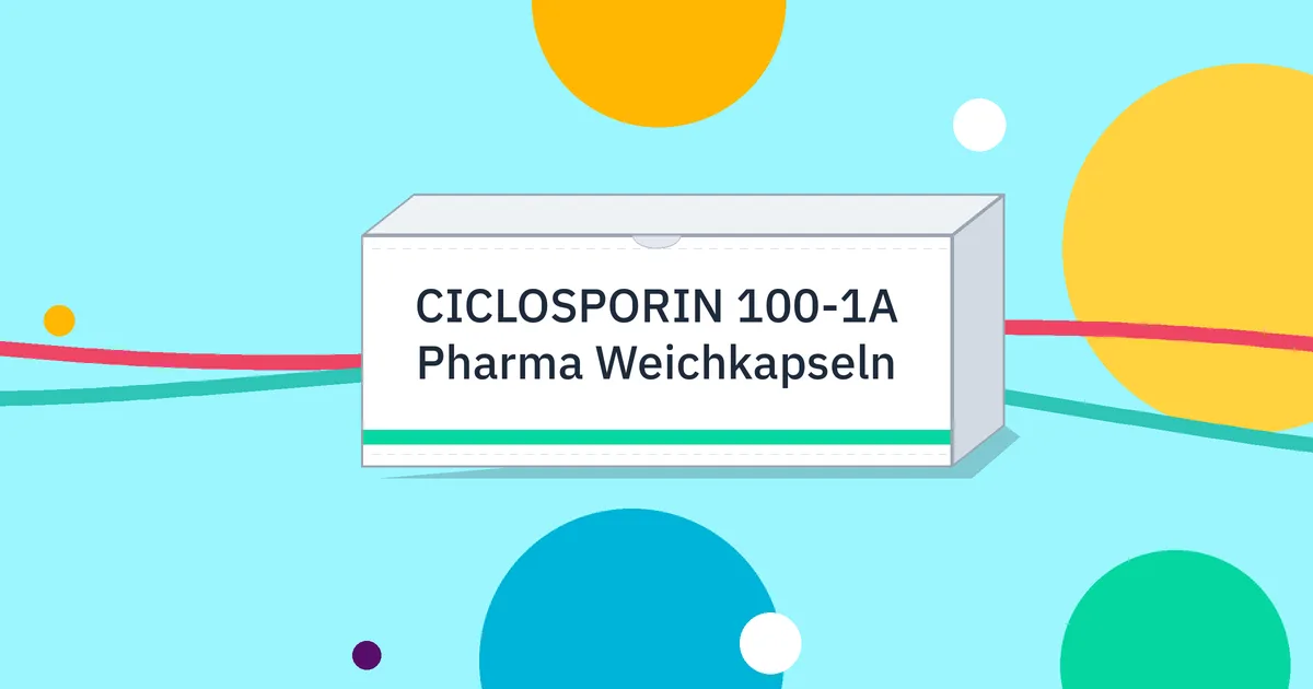 Symbolbild: Packung mit der Aufschrift CICLOSPORIN 100-1A Pharma Weichkapseln (PZN 02725960) – Verfügbarkeit und Bezug in Apotheken in Frankfurt am Main