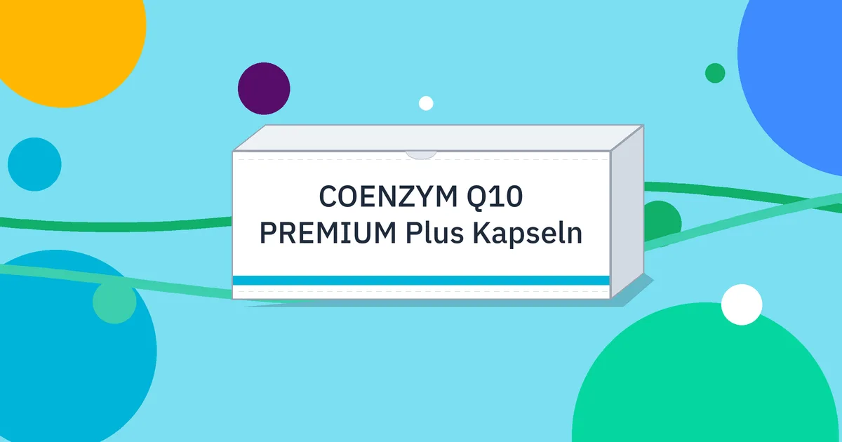 Symbolbild: Packung mit der Aufschrift COENZYM Q10 PREMIUM Plus Kapseln (PZN 01160935) – Verfügbarkeit und Bezug in Apotheken in Frankfurt am Main