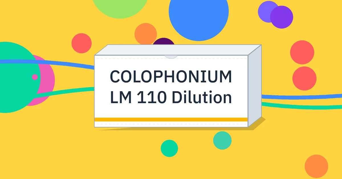 Symbolbild: Packung mit der Aufschrift COLOPHONIUM LM 110 Dilution (PZN 13448593) – Verfügbarkeit und Bezug in Apotheken in Frankfurt am Main