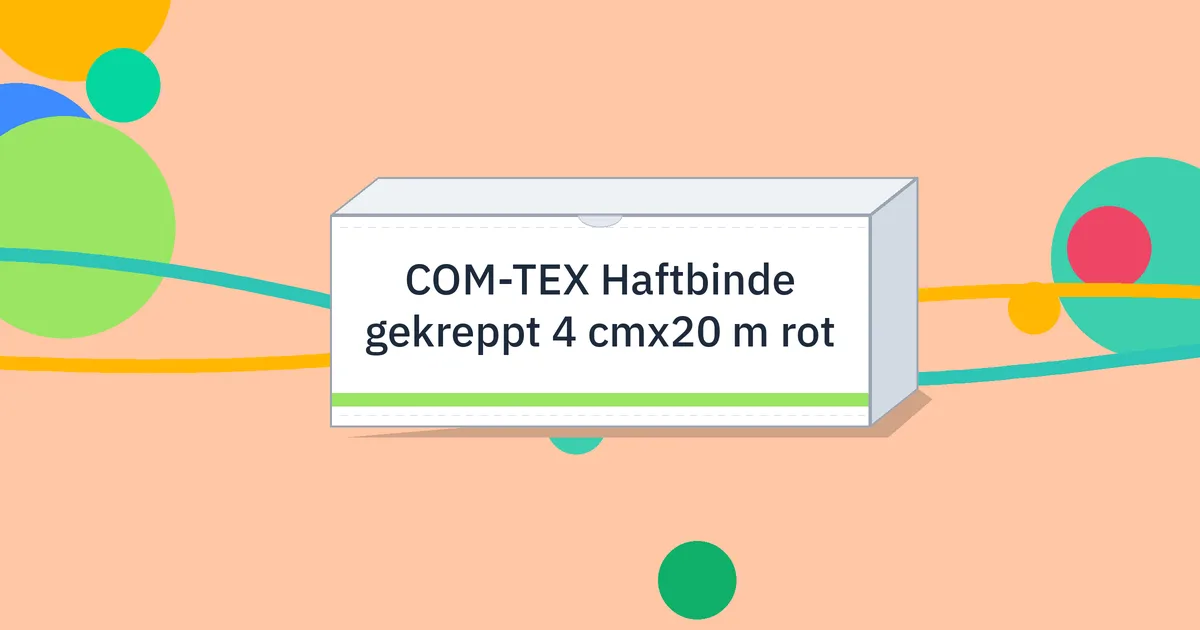 Symbolbild: Packung mit der Aufschrift COM-TEX Haftbinde gekreppt 4 cmx20 m rot (PZN 18469625) – Verfügbarkeit und Bezug in Apotheken in Frankfurt am Main