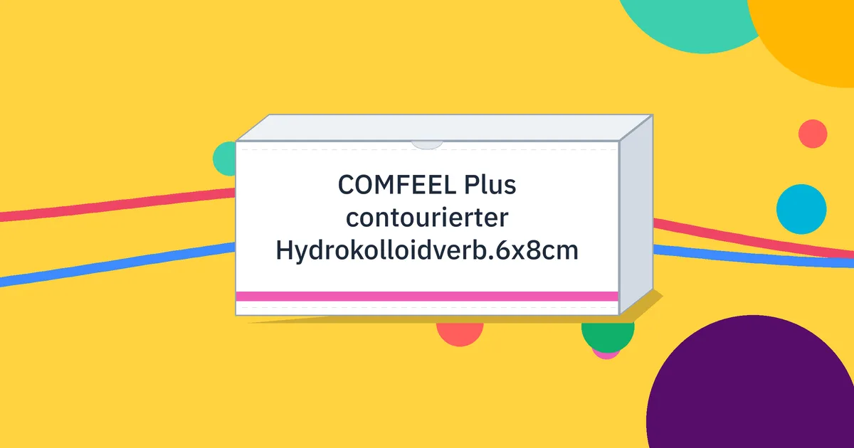 Symbolbild: Packung mit der Aufschrift COMFEEL Plus contourierter Hydrokolloidverb.6x8cm (PZN 13343598) – Verfügbarkeit und Bezug in Apotheken in Frankfurt am Main