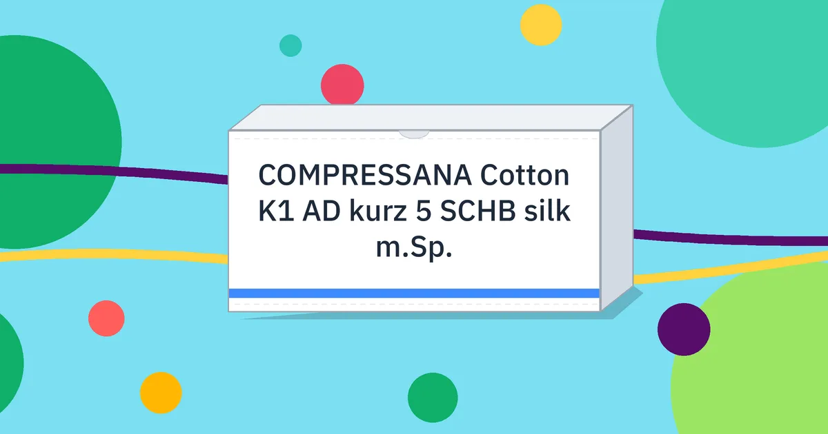 Symbolbild: Packung mit der Aufschrift COMPRESSANA Cotton K1 AD kurz 5 SCHB silk m.Sp. (PZN 16959360) – Verfügbarkeit und Bezug in Apotheken in Frankfurt am Main
