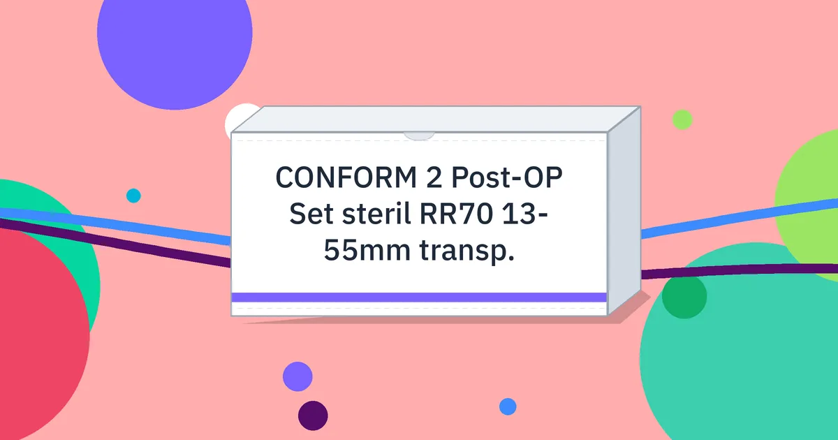 Symbolbild: Packung mit der Aufschrift CONFORM 2 Post-OP Set steril RR70 13-55mm transp. (PZN 05140674) – Verfügbarkeit und Bezug in Apotheken in Frankfurt am Main