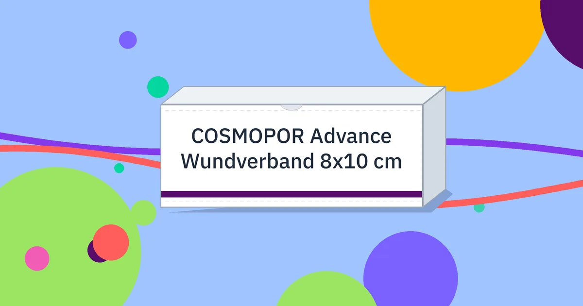 Symbolbild: Packung mit der Aufschrift COSMOPOR Advance Wundverband 8x10 cm (PZN 16516042) – Verfügbarkeit und Bezug in Apotheken in Frankfurt am Main