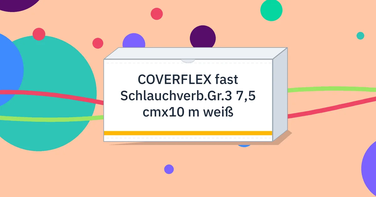 Symbolbild: Packung mit der Aufschrift COVERFLEX fast Schlauchverb.Gr.3 7,5 cmx10 m weiß (PZN 13828321) – Verfügbarkeit und Bezug in Apotheken in Frankfurt am Main